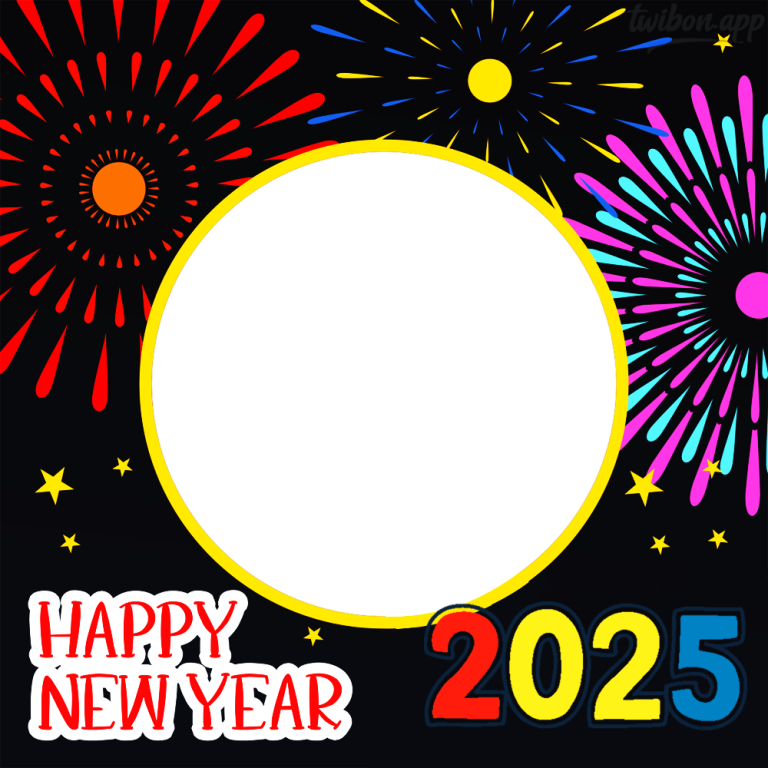 Happy New Year 2025 Neon Fireworks Background Frame